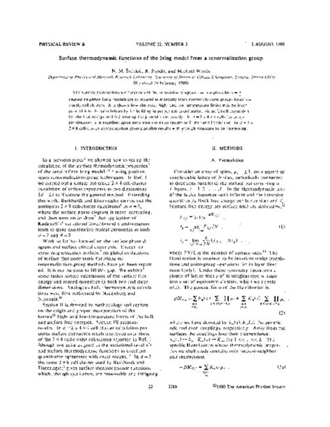 Pdf Surface Thermodynamic Functions Of The Ising Model From A Renormalization Group Michael