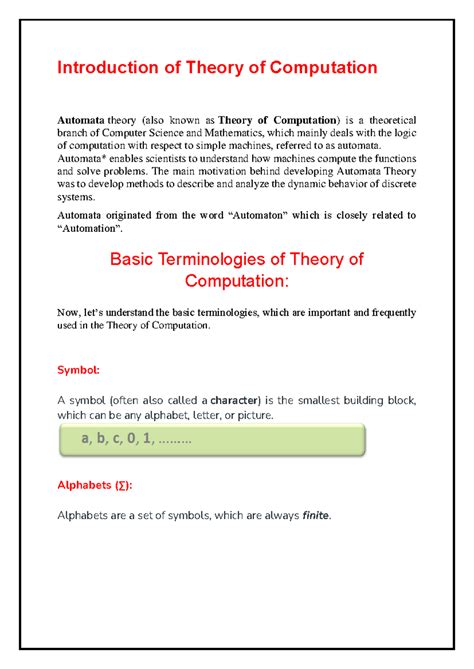 Automata Notes Complete For Exam Introduction Of Theory Of