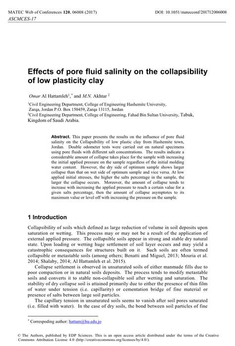Pdf Effects Of Pore Fluid Salinity On The Collapsibility Of Low