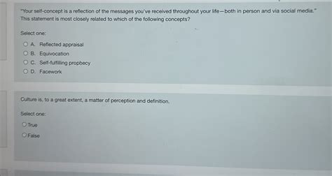 Solved Your Self Concept Is A Reflection Of The Messages