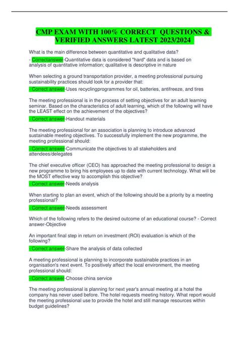 Cmp Exam With 100 Correct Questions And Verified Answers Latest 2023