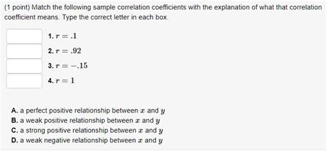 solved point match the following sample correlation coefficients with
