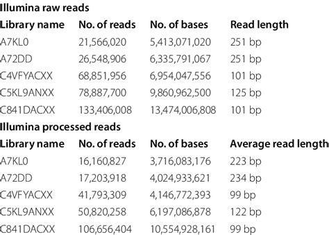 Complete Statistics Of Illumina Raw And Processed Pre Assembly Reads Download Scientific