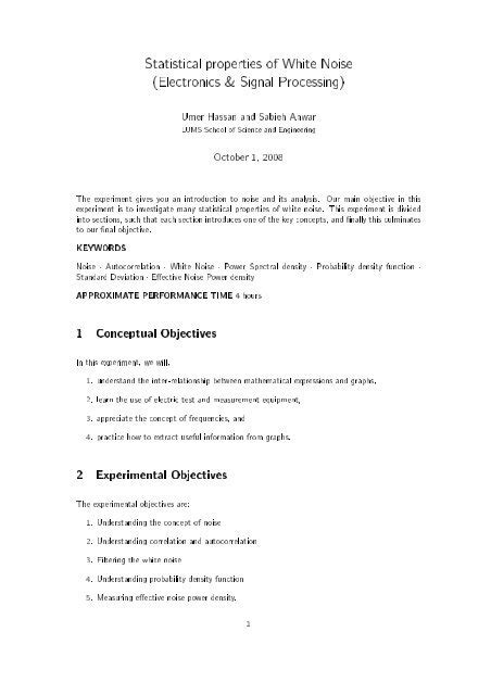 Statistical Properties Of White Noise Electronics And Signal Processing