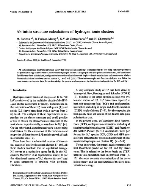 Pdf Ab Initio Structure Calculations Of Hydrogen Ionic Clusters