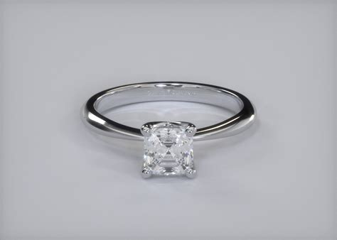 One Carat Lab Grown Asscher Solitaire Diamond Engagement Ring In
