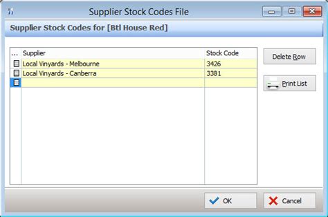 Supplier Codes File