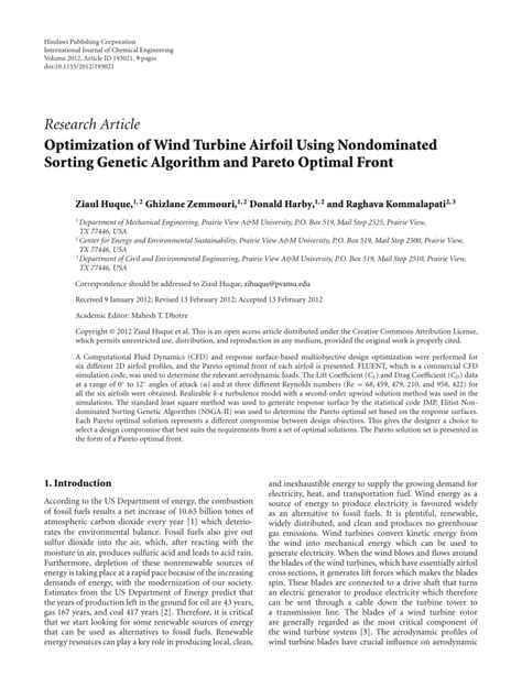Pdf Optimization Of Wind Turbine Airfoil Using Nondominated Sorting