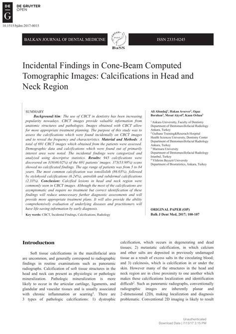 Pdf Incidental Findings In Cone Beam Computed Tomographic Images