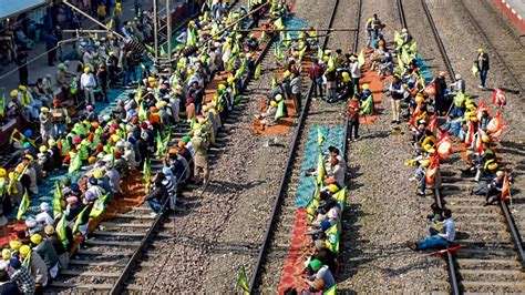 In Photos Farmers Block Railway Tracks Trains Diverted