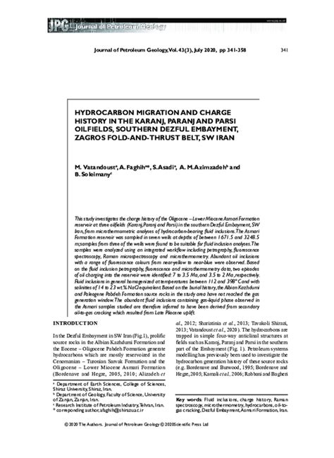 Pdf Hydrocarbon Migration And Charge History In The Karanj Paranj