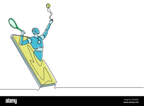 Single One Line Drawing Robot Come Out From Cellular Phone And Serve