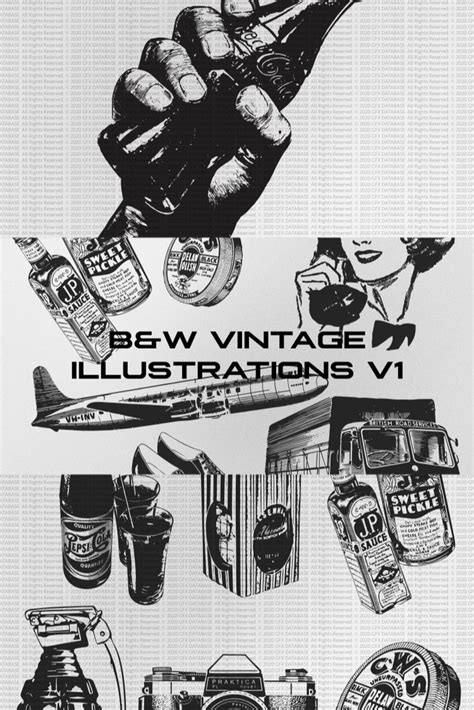 Black And White Vintage Illustrations V1 Vintage Illustration Retro