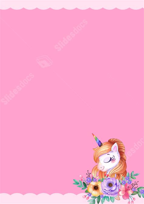Pink Unicorn With A Simple Design Page Border Background Word Template