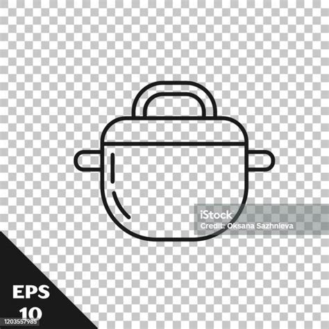 검은 선 투명 한 배경에 격리 된 냄비 아이콘 을 요리 합니다 끓이거나 음식 기호를 스튜 벡터 일러스트레이션 강철에 대한 스톡 벡터 아트 및 기타 이미지 Istock