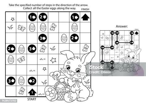 미로 또는 미로 게임 수수께끼 색칠 공부 페이지 개요 계란과 과자를 곁들인 만화 귀여운 부활절 토끼 아이들을위한 색칠 공부 책