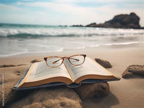 해변의 책과 파도 하늘 인공지능 생성 Stock Illustration Adobe Stock