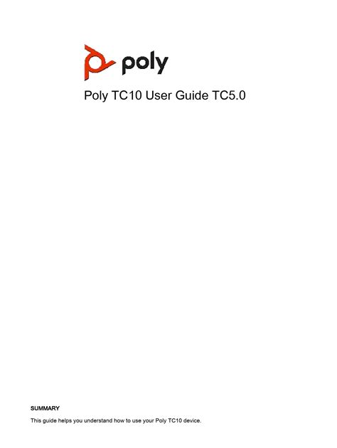 Poly Tc10 Microsoft Teams Panel User Guide
