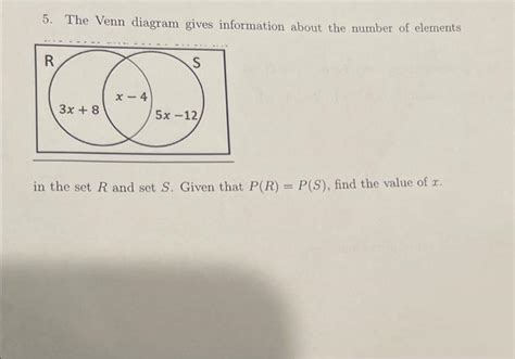 Solved The Venn Diagram Gives Information About The Chegg