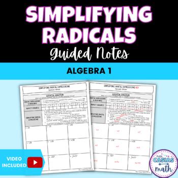 Simplifying Radical Expressions Guided Notes Lesson Algebra By Mrscasiasmath