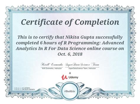 Nikita Gupta On Linkedin Successfully Completed A Udemy Certification On R Programming Advanced…