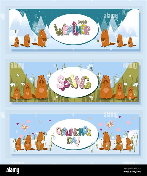 Groundhog Day Card The Harbinger Of Spring Cute Marmot Character February 2 Vector