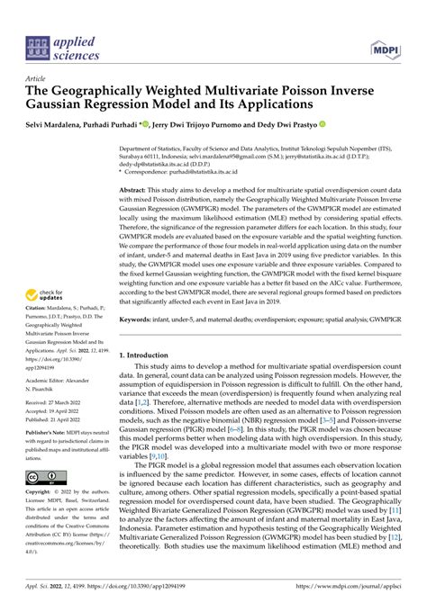 Pdf The Geographically Weighted Multivariate Poisson Inverse Gaussian Regression Model And Its
