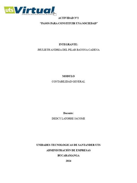 Actividad N°2 Pasos Para Constituir Una Sociedad Pdf Documento De