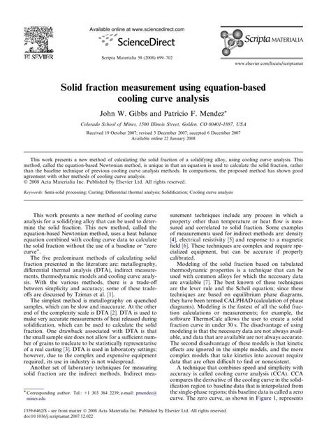 Pdf Solid Fraction Measurement Using Equation Based Cooling Curve