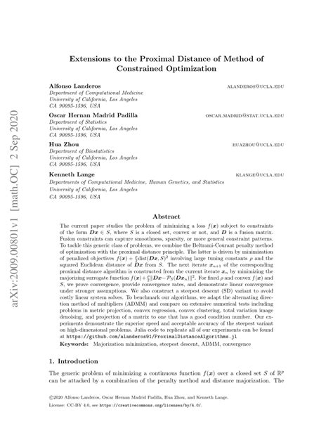 Pdf Extensions To The Proximal Distance Of Method Of Constrained