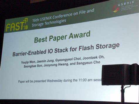 “barrier Enabled Io Stack” Paper Received Best Paper Award From Usenix