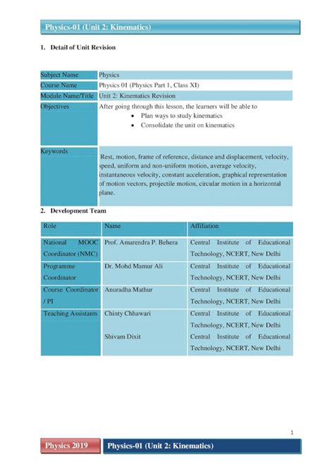 PDF Physics 01 Unit 2 Kinematics There Are Two Parts To The Kinematics Unit A Motion In