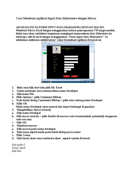 Cara Membuat Aplikasi Input Data Mahasiswa Dengan Macro Pdf