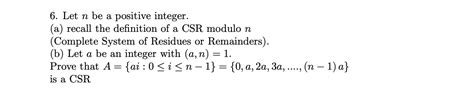 Solved 6 Let N Be A Positive Integer A Recall The