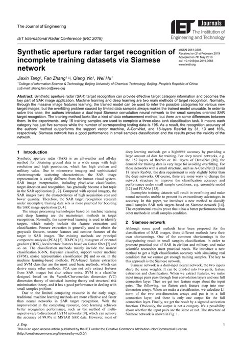 Pdf Synthetic Aperture Radar Target Recognition Of Incomplete Training Datasets Via Siamese