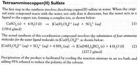 Tetraamminecopperii Sulfate The First Step In The Synthesis Involves Dissolving Copperii Sulfate