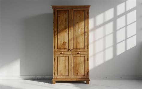 Tall Wooden Cabinet With Four Doors And Decorative Detailing Premium
