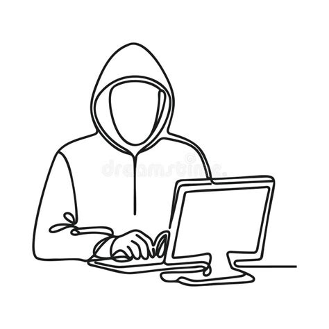 One Line Continuous Cyber Security Hacker Symbol Silhouette Of Online Financial Security Thief