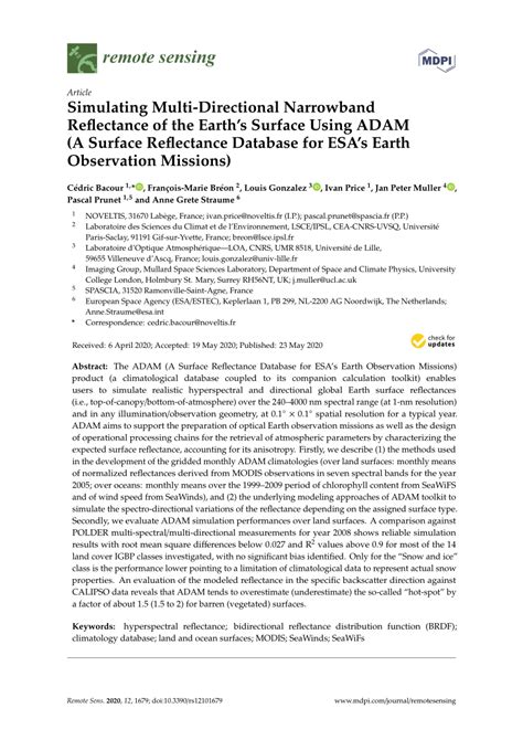 Pdf Simulating Multi Directional Narrowband Reflectance Of The Earths Surface Using Adam A