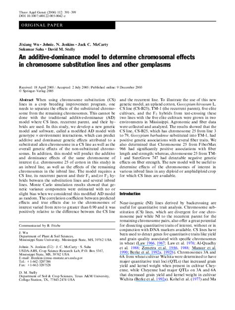 Pdf An Additive Dominance Model To Determine Chromosomal Effects In Chromosome Substitution