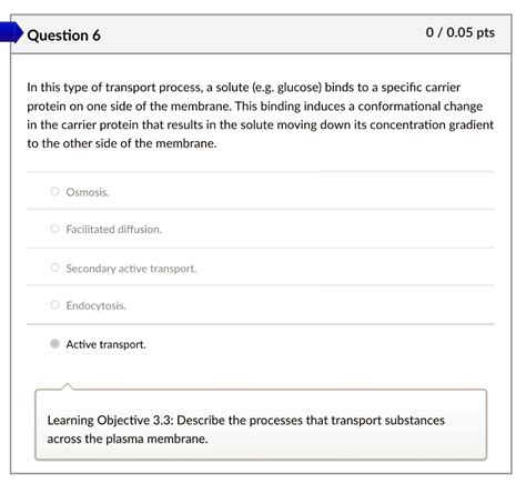 Solved Question 6 0 0 05 Pts In This Type Of Transport Process A Solute E G Glucose Binds