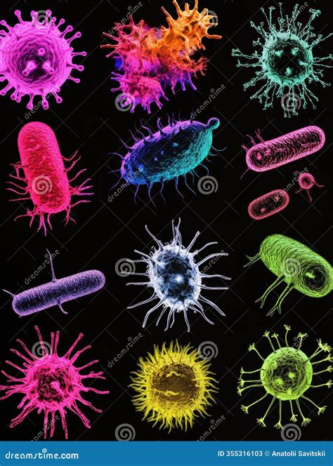 Colorful Sequence Showing The Evolution Of Bacteria In Various Forms