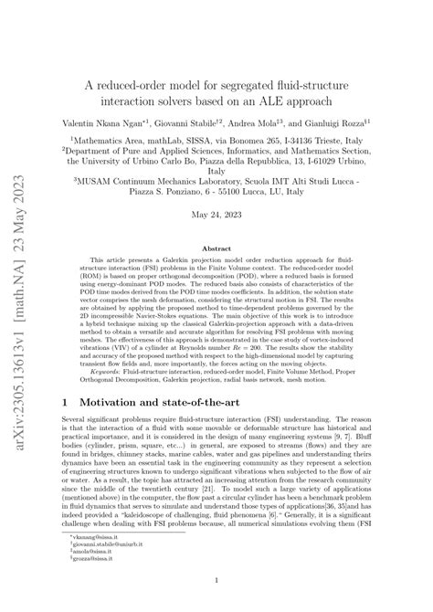 pdf a reduced order model for segregated fluid structure interaction