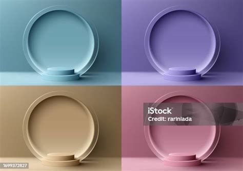 3d 현실적인 빈 파스텔 색상 연단 스탠드 배경에 원형 투명 유리 배경 0명에 대한 스톡 벡터 아트 및 기타 이미지 0명