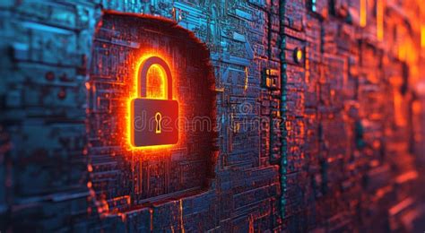 The Cybersecurity Concept Is Vividly Depicted Through A Glowing Golden Padlock And Digital
