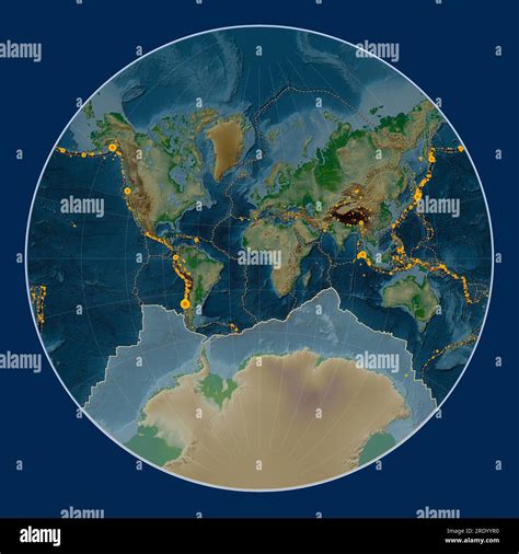 Antarctica Tectonic Plate On The Physical Elevation Map In The Lagrange Projection Centered