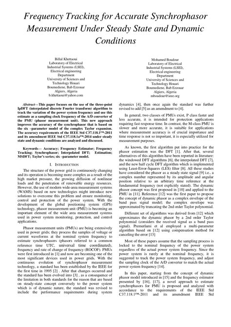 Pdf Frequency Tracking For Accurate Synchrophasor Measurement Under Steady State And Dynamic