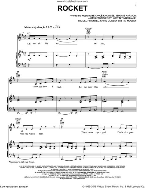 Beyonce Rocket Sheet Music For Voice Piano Or Guitar Pdf