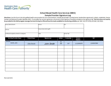 Signature Log Template