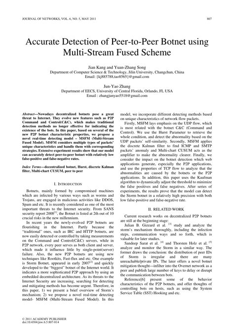 Pdf Accurate Detection Of Peer To Peer Botnet Using Multi Stream Fused Scheme
